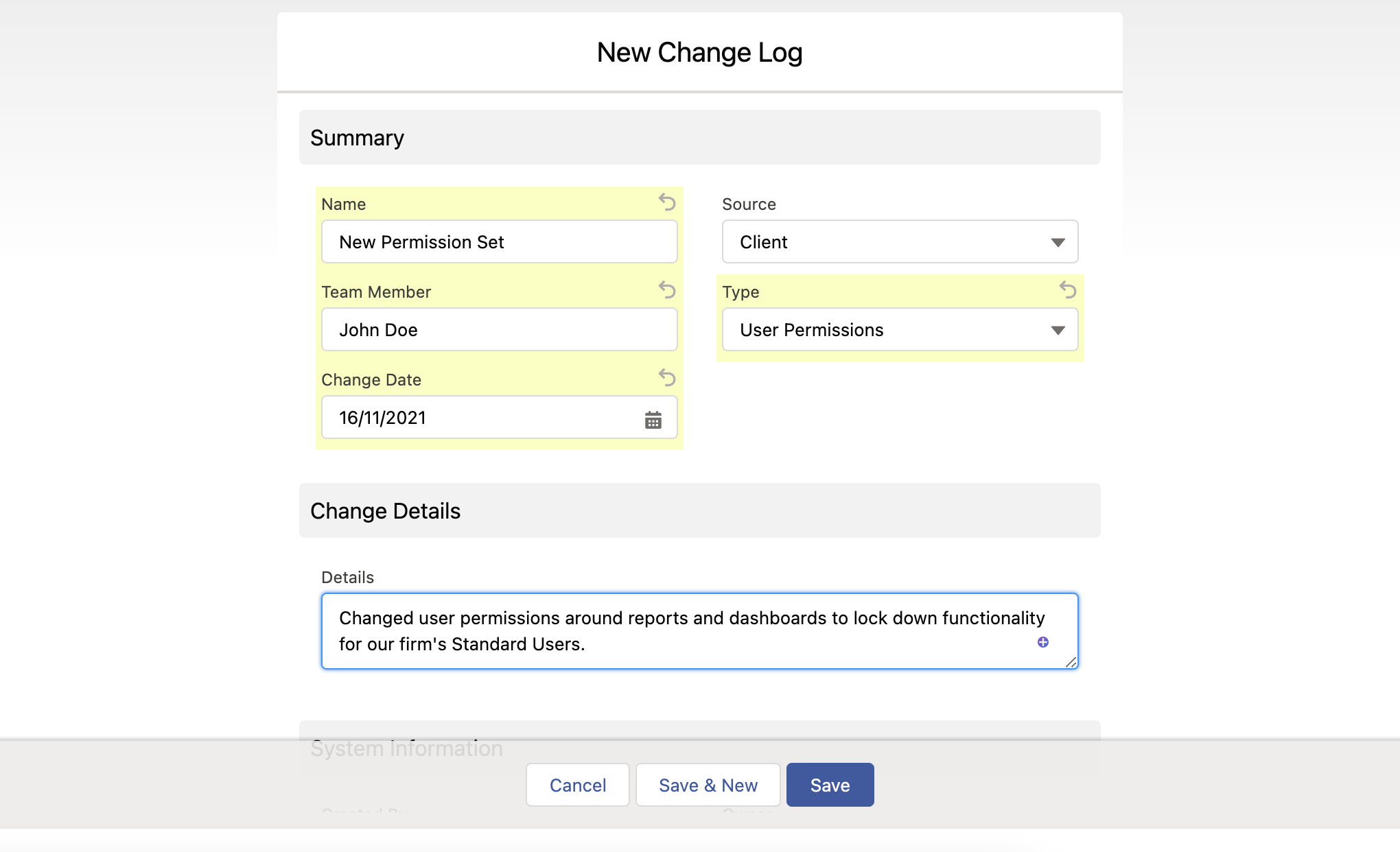 Using the Change Log – Practifi Success
