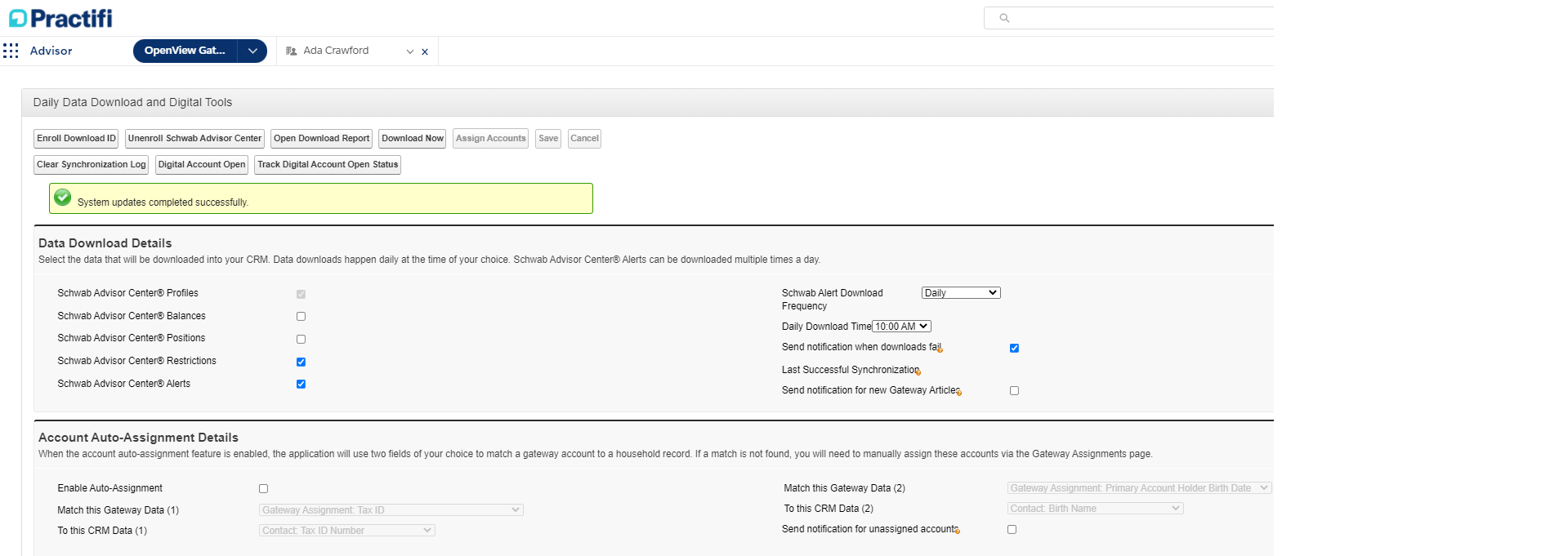 Enabling the Schwab (OpenView Gateway) App Integration – Practifi Success