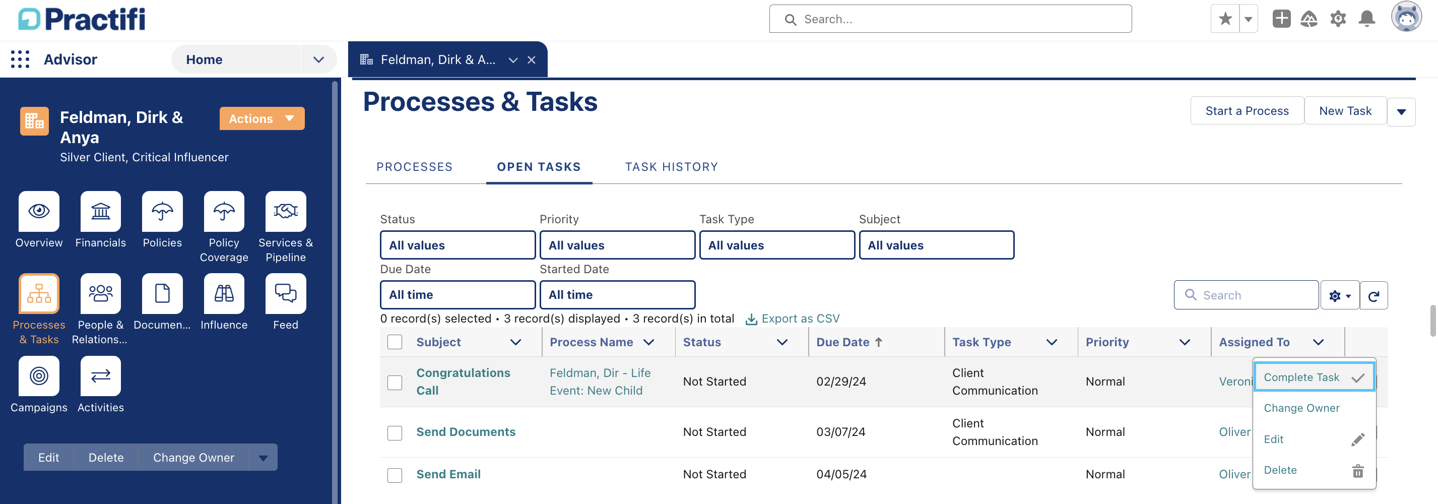 Using Tasks – Practifi Success