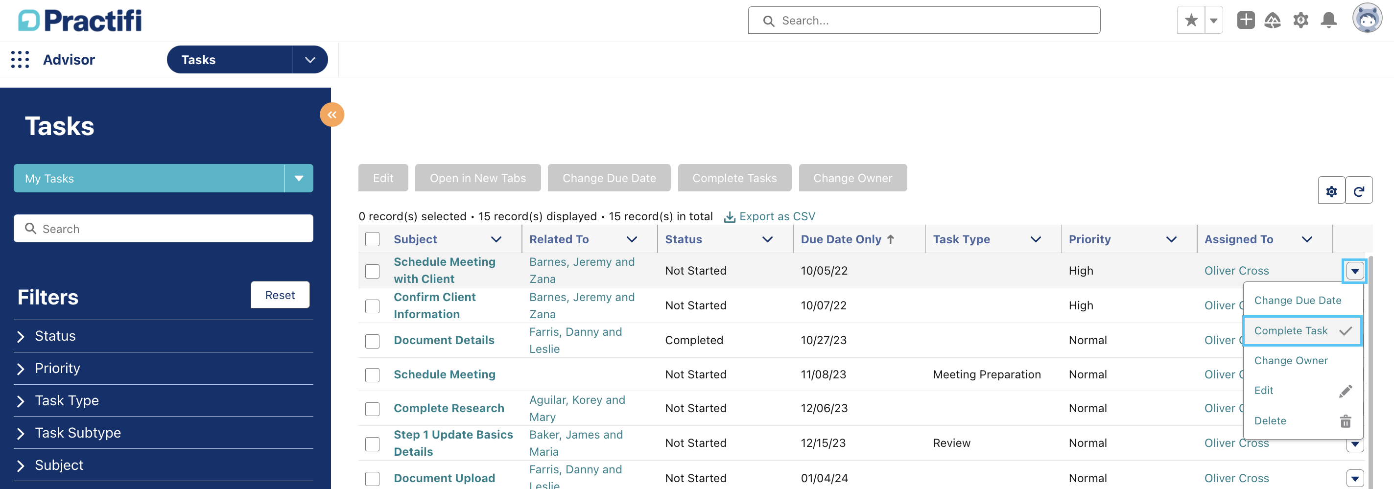 Using Tasks – Practifi Success
